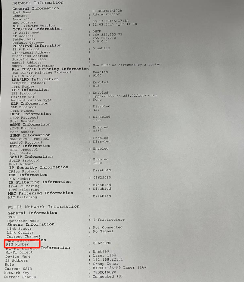 【使用指南】HP Laser MFP 116w 如何查找打印机EWS登录密码（PIN码） - 惠普支持社区 - 1328811