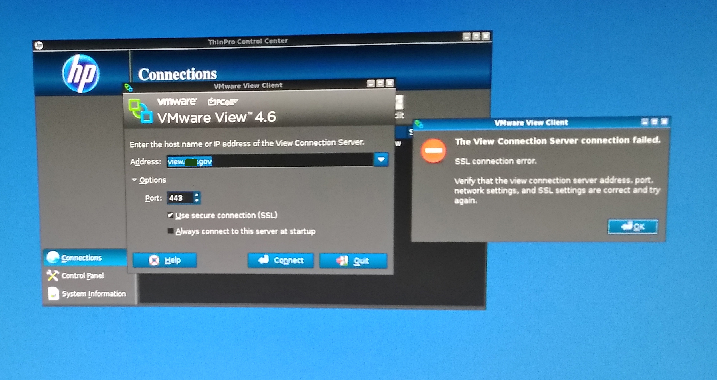 已解决: Thinpro 连接vmware 错误 - 惠普支持社区 - 836225
