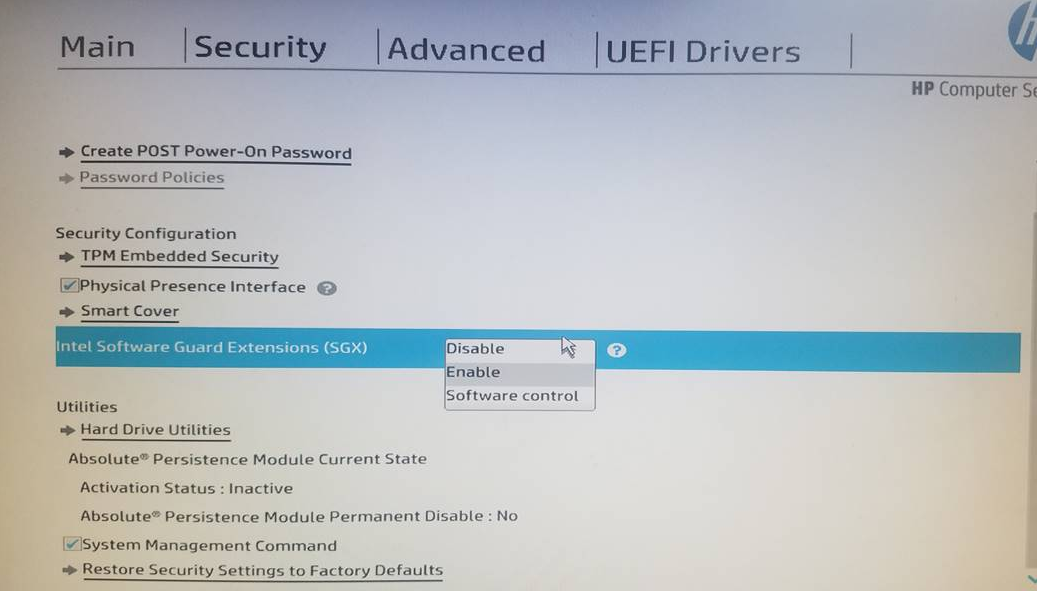 已解决: BIOS设置中没有调整SGX的选项 - 惠普支持社区 - 1251397